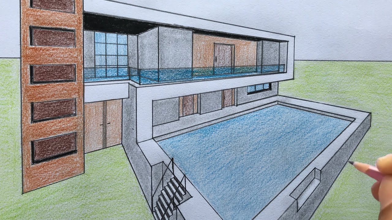 How to Draw a House in 2-Point Perspective Step by Step - YouTube