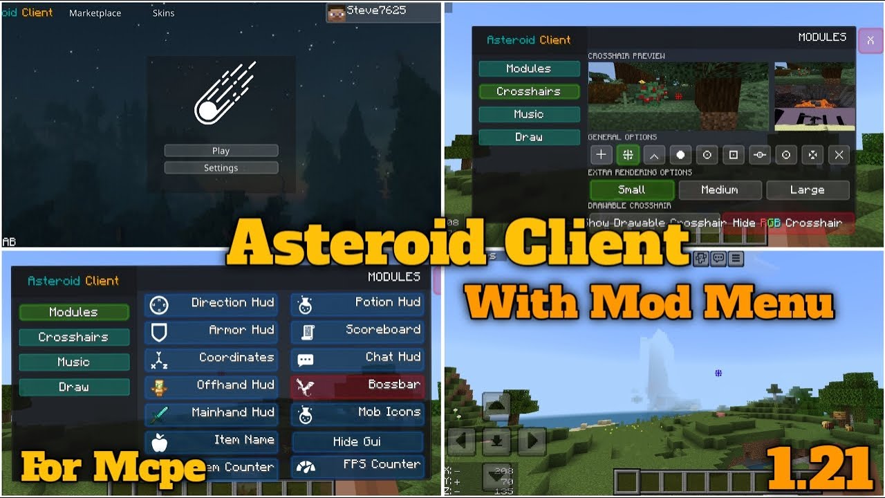 Asteroid Client For Minecraft PE 1.21 (Fps Counter, Hide Button ,Mod ...