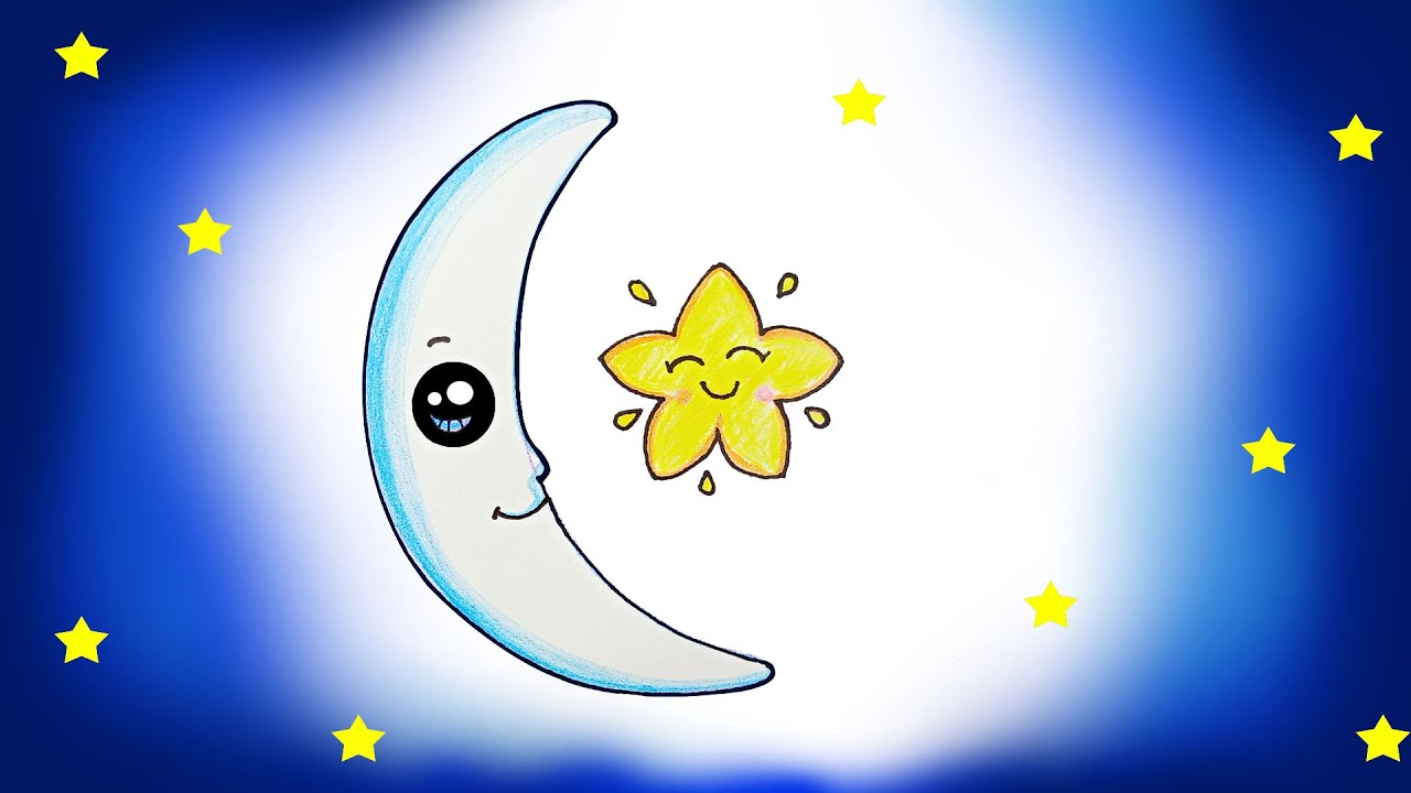 How To Draw The Moon and a Star || Moon and Star Drawing and Colour ...