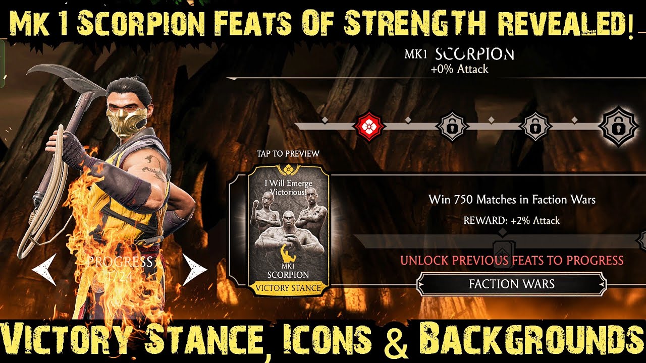 MK mobile Mk1 Scorpion Feats of Strength reveal!! Victory Stance ...