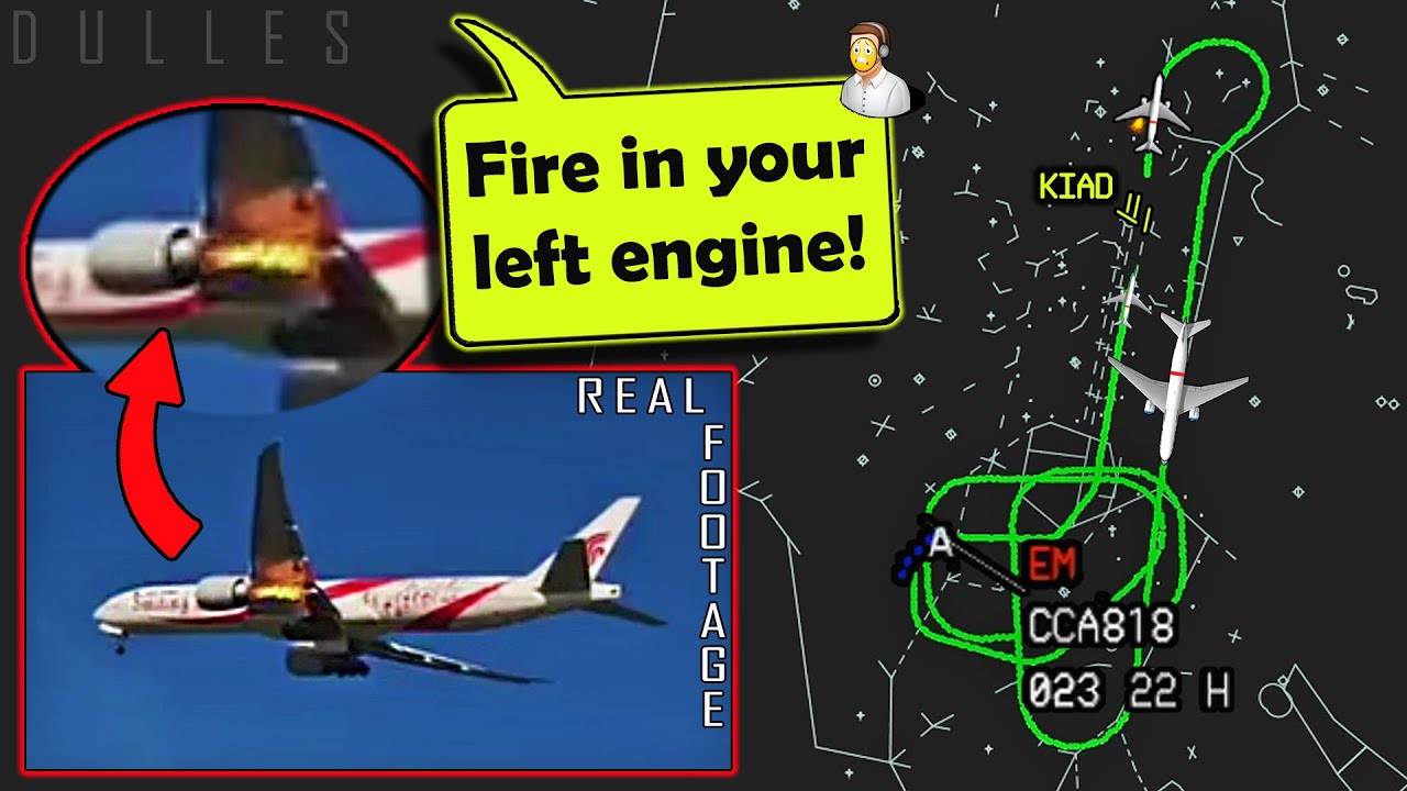 Air China has LEFT ENGINE FIRE ON TAKEOFF from Dulles! - YouTube