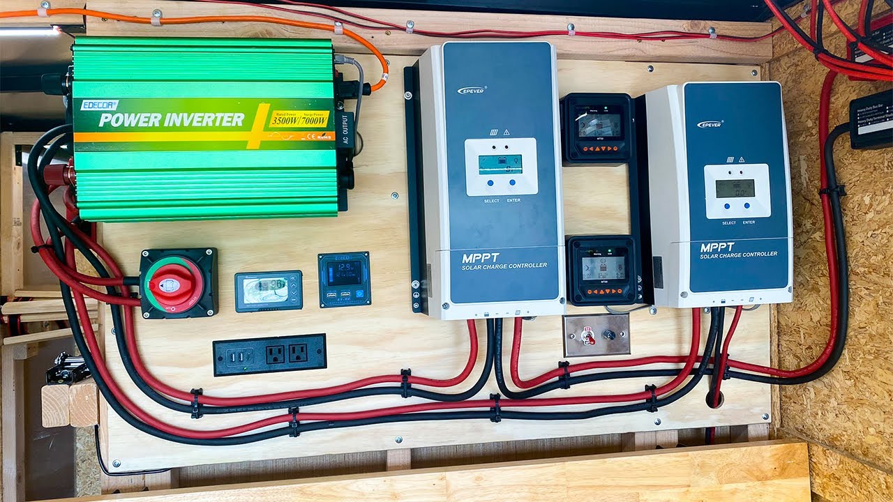 Laying out the Solar Charge Controllers & Inverter in our Cargo Trailer ...