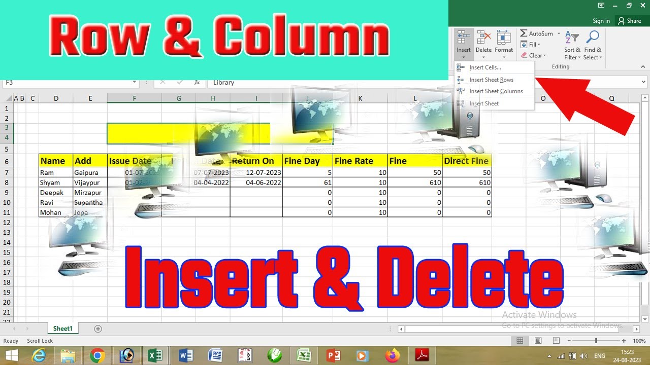 How To Insert Row And Column In Excel Sheet How To Delete Cell Row Column Sheet In Excel Very
