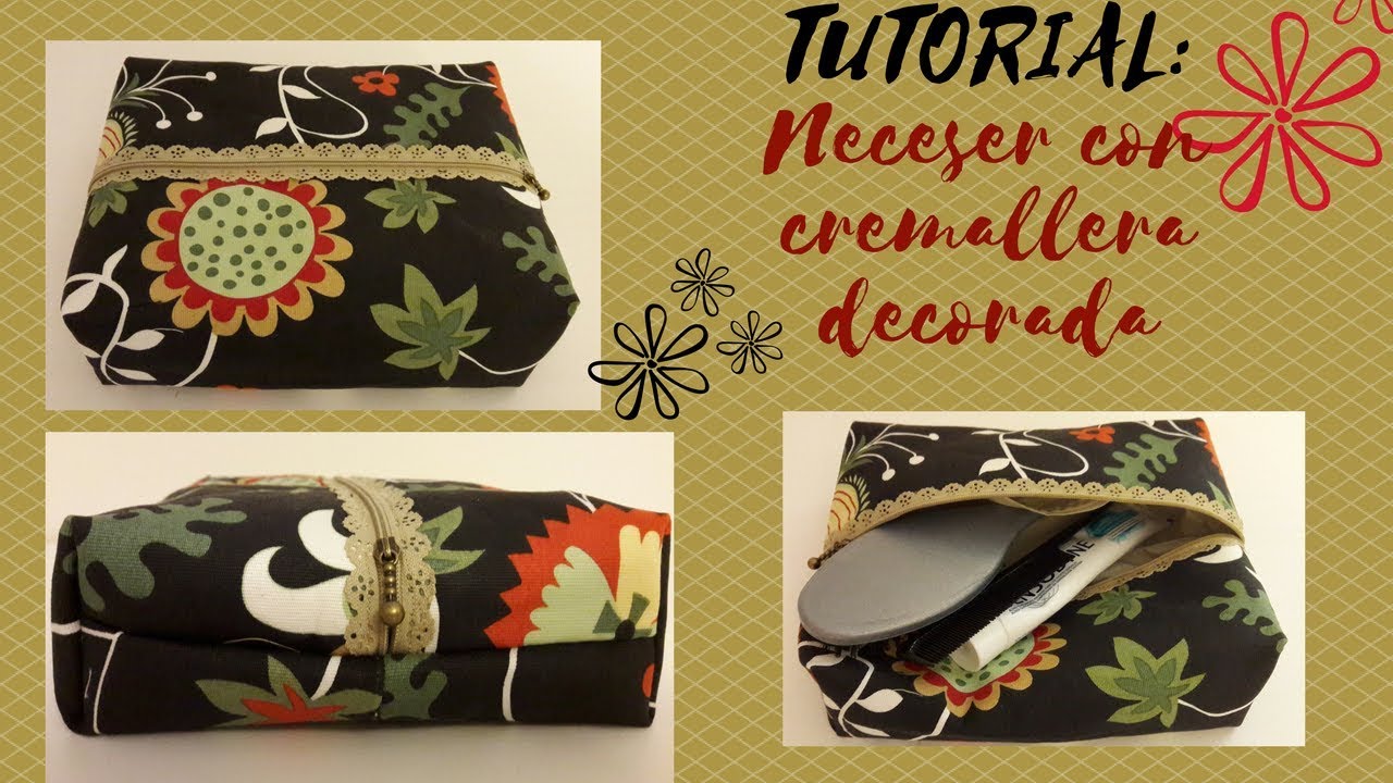 Tutorial: neceser o bolsa de maquillaje con bolsillo interior - YouTube