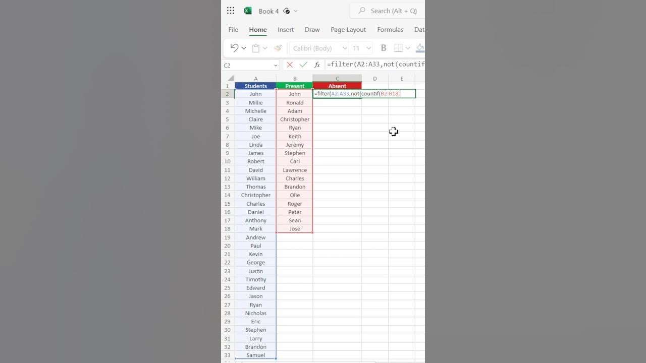 Compare Two Lists In Excel To Find Unique Values Filter And Countif Functions Shorts Excel
