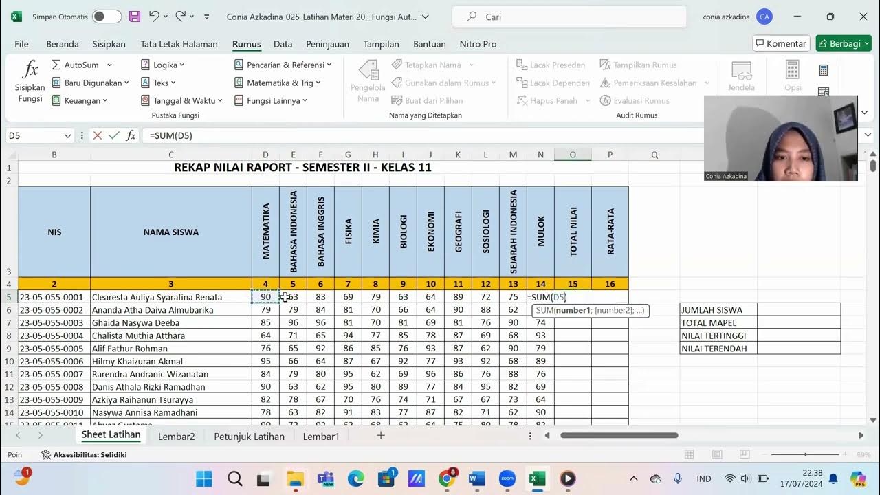 Menggunakan Fungsi AUTOSUM (Penambahan) di Microsoft Excel - YouTube