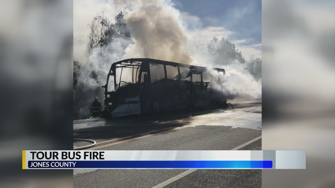 College students safe after tour bus fire in Jones County - YouTube