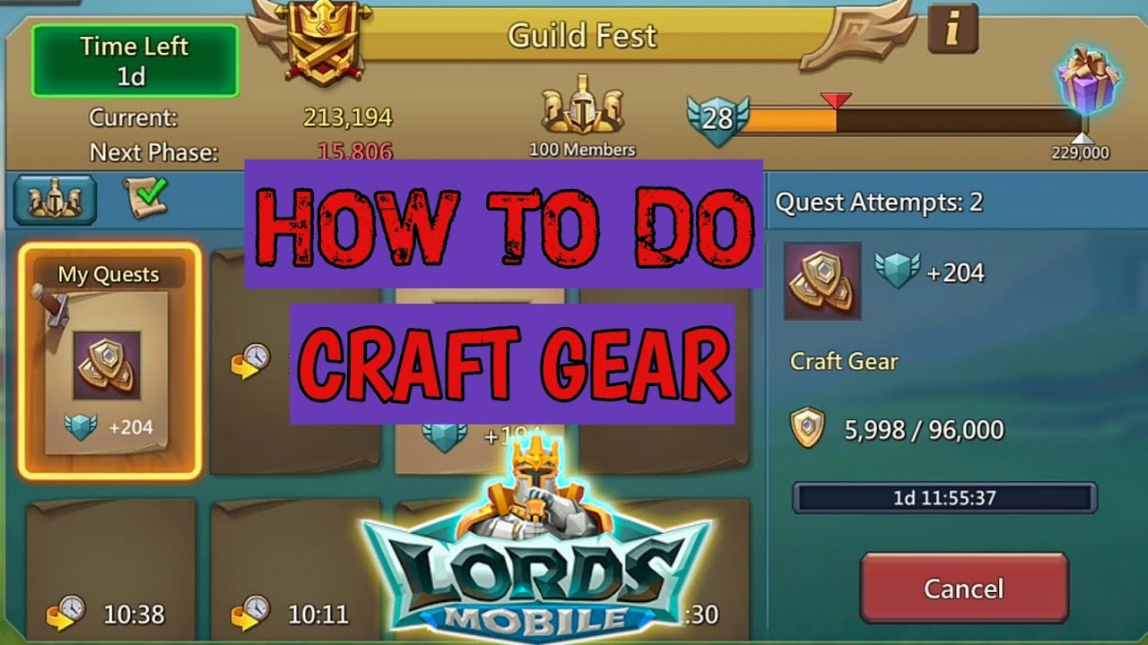 Craft Gear Task Guild Fest | lords mobile F2P | T5 Crafting - YouTube