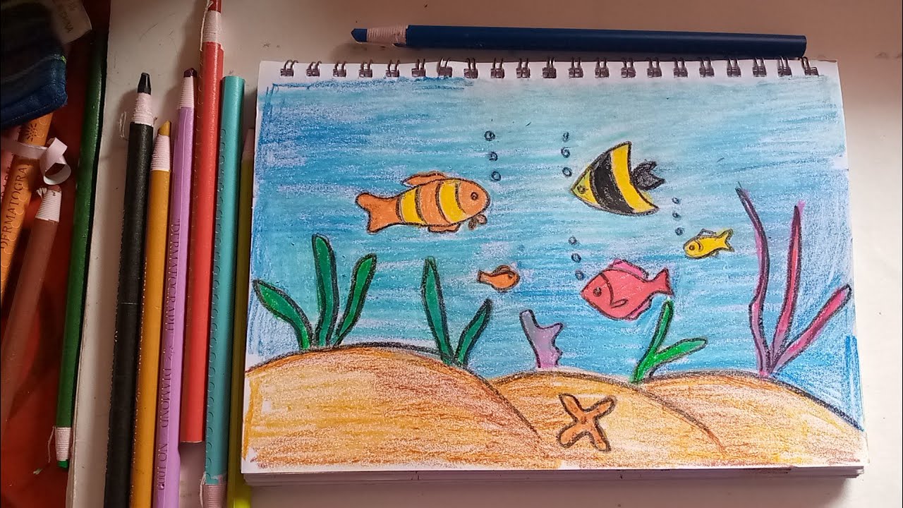 How to draw scenery of underwater step by step very easy//Art Video ...