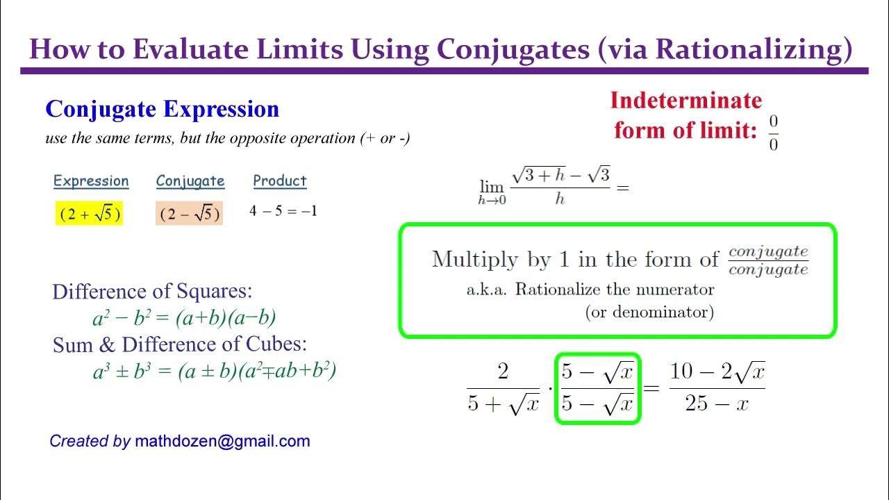 How to Evaluate Limits Using Conjugate (Rationalizing)-p1 (Calculus I) - YouTube