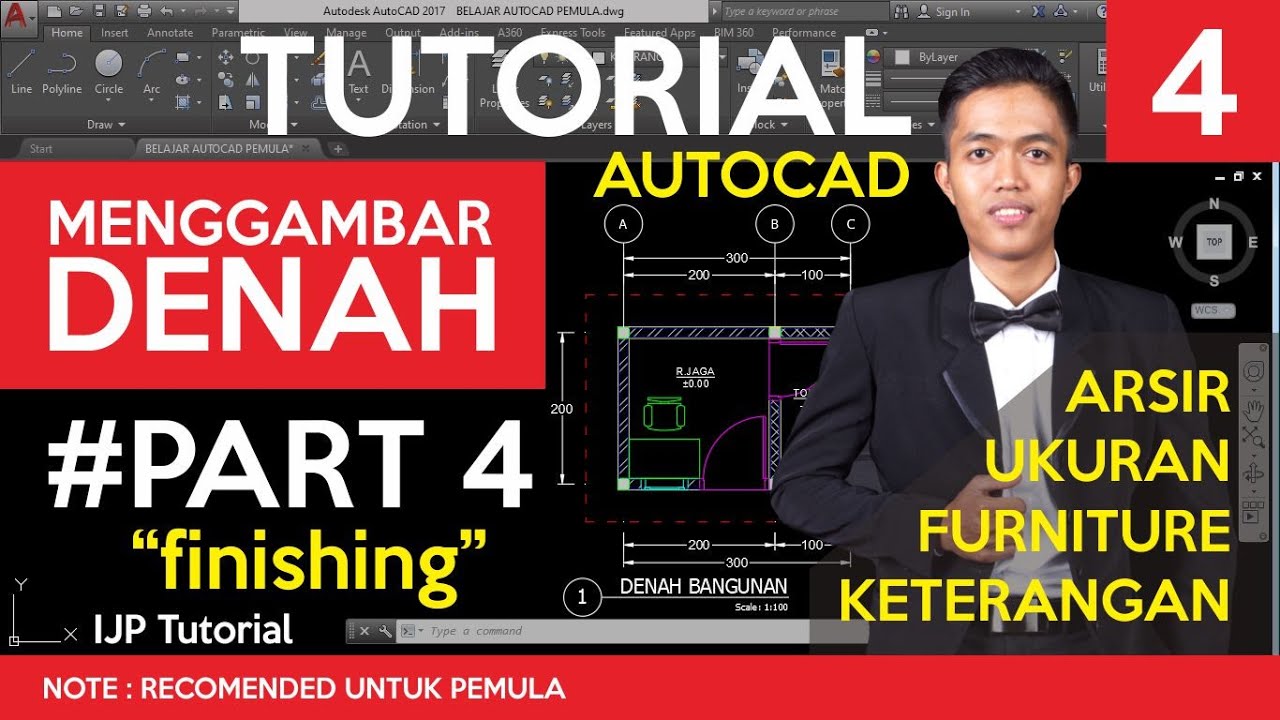 Cara Membuat Denah di AutoCAD PART 4 - FINISHING ( ARSIR, UKURAN ...