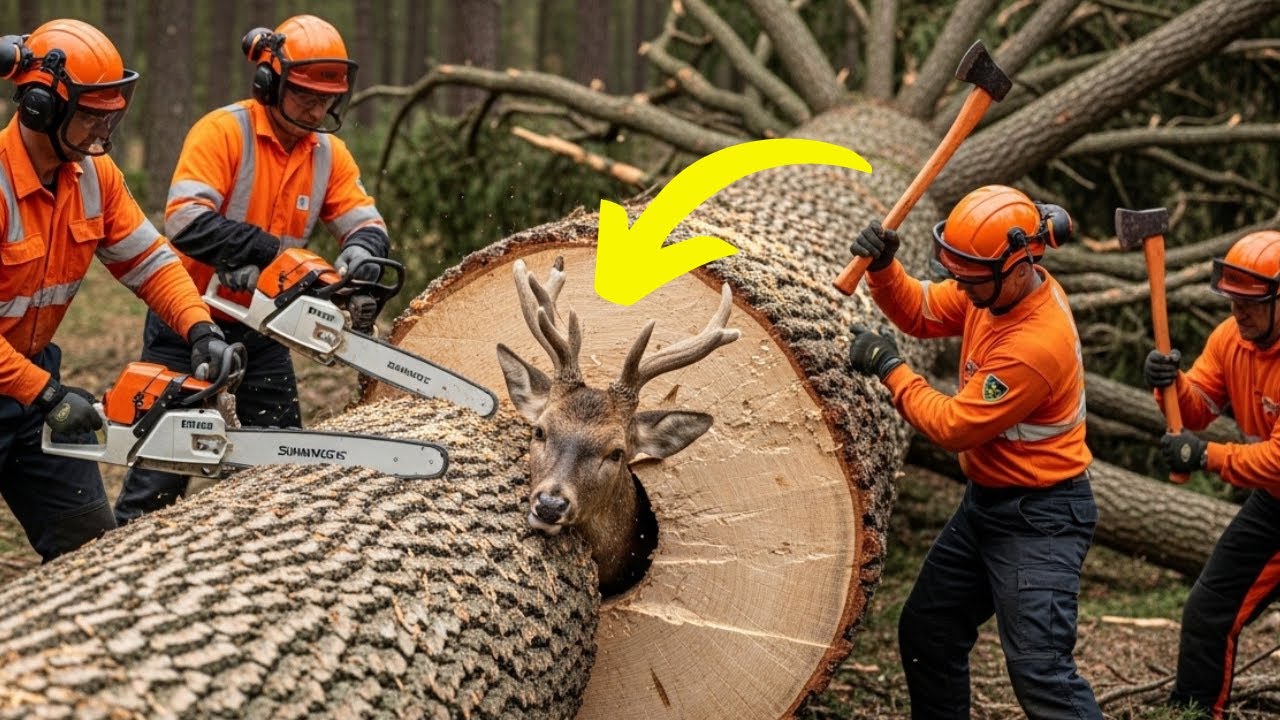 Emotional Wildlife Rescue: Deer Stuck in Tree Saved by Brave Team ...