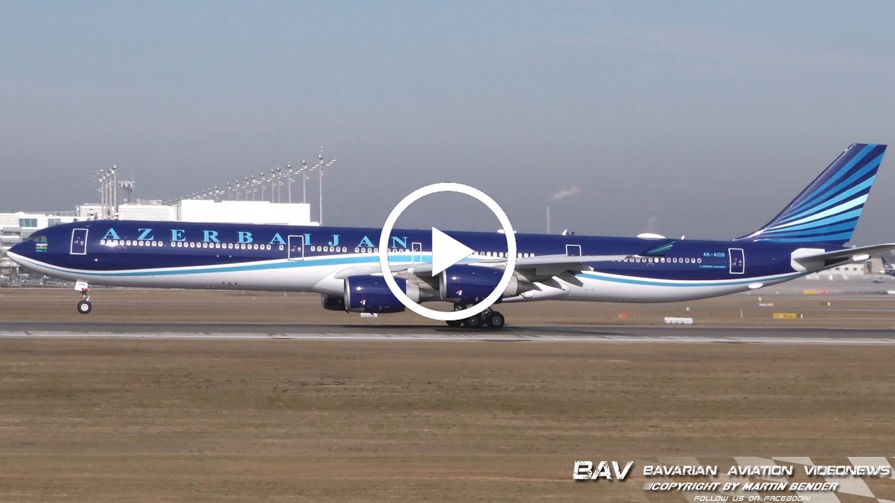 Airbus A340-600 VIP - Azerbaijan Airlines 4K-AI08 - landing at Munich ...