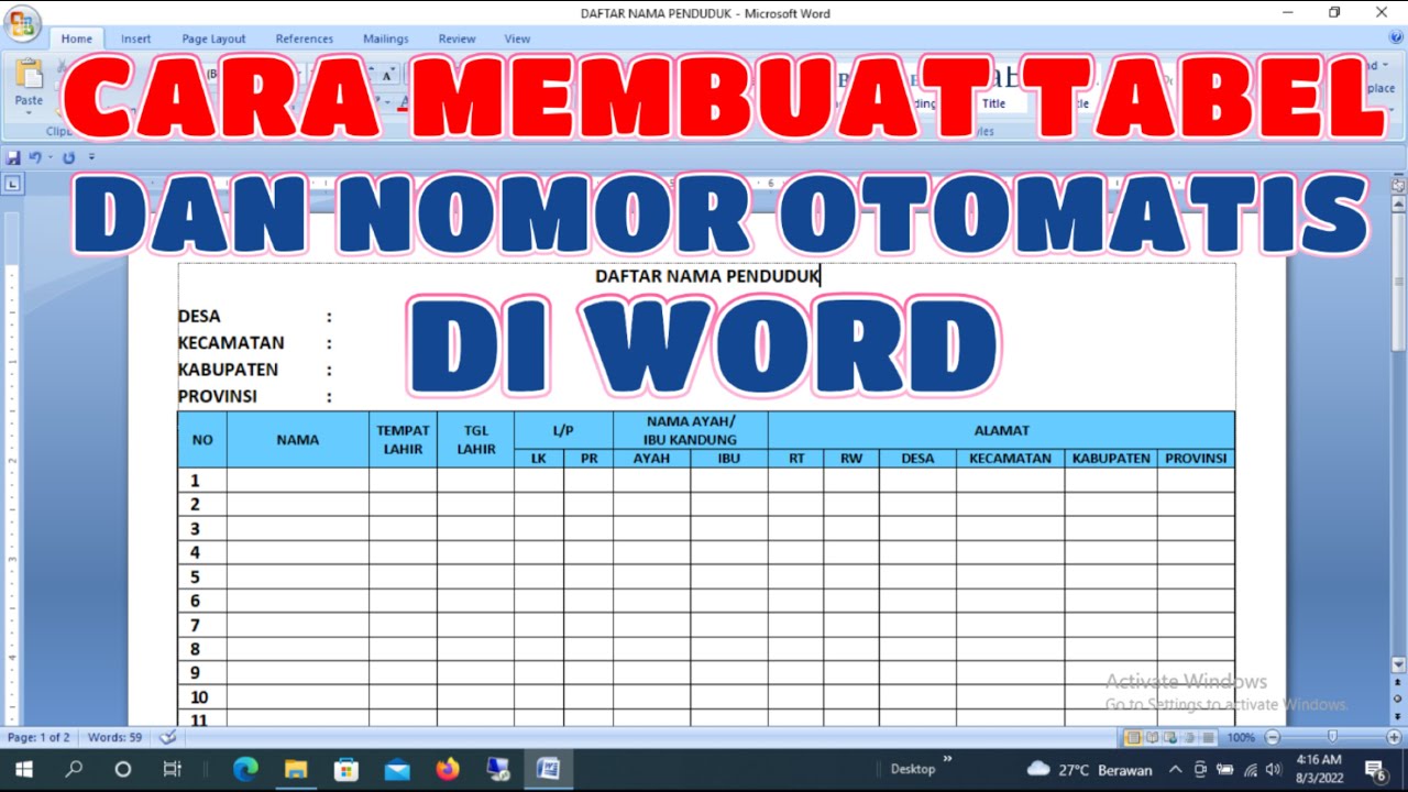 CARA BIKIN TABEL DI WORD - YouTube