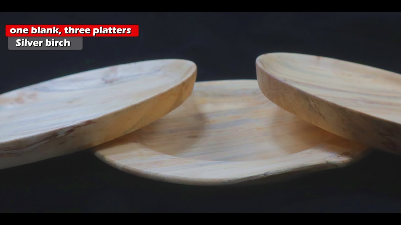 woodturning - three silver birch platters from single blank - YouTube