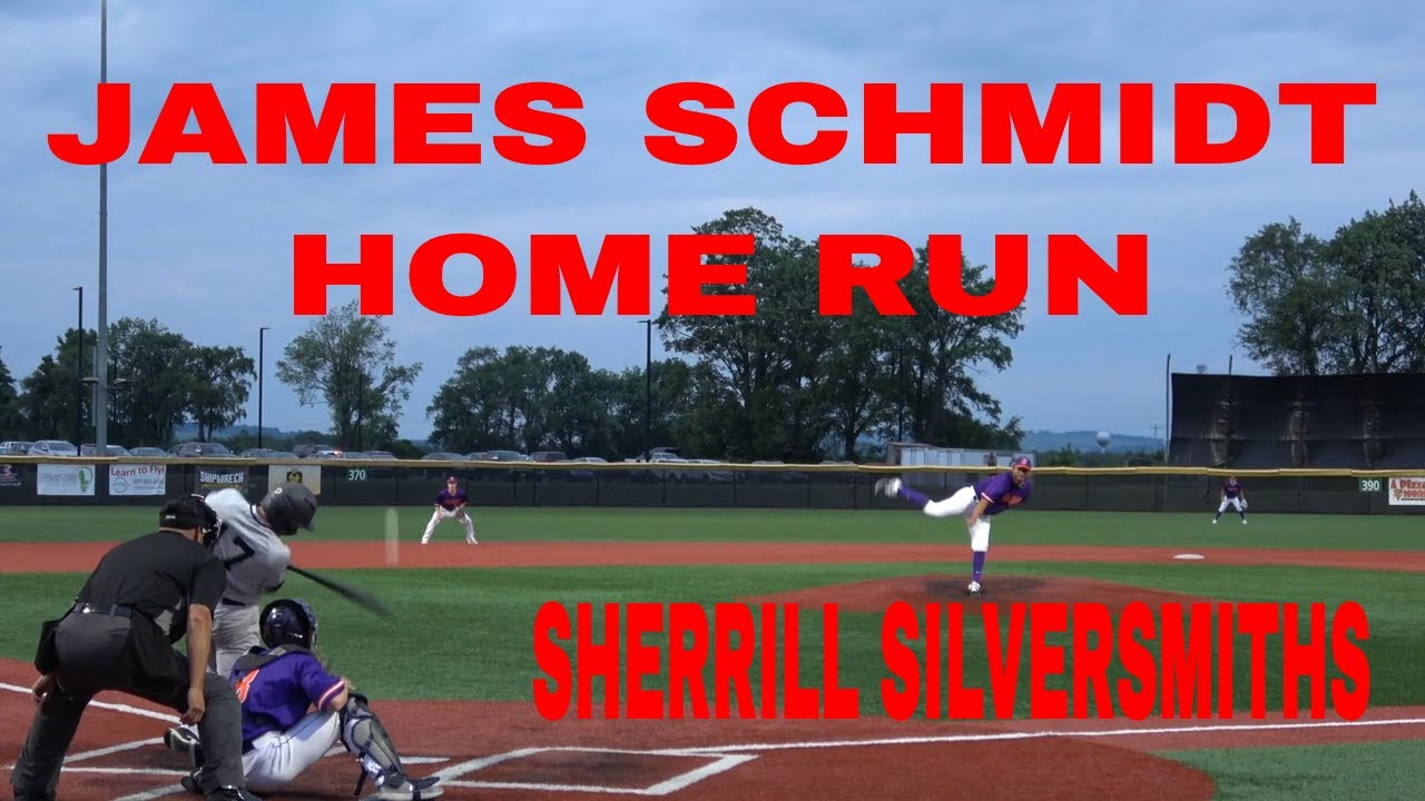 HOME RUN BY JAMES SCHMIDT SHERRILL SILVERSMITHS SUMMER COLLEGE BASEBALL ...