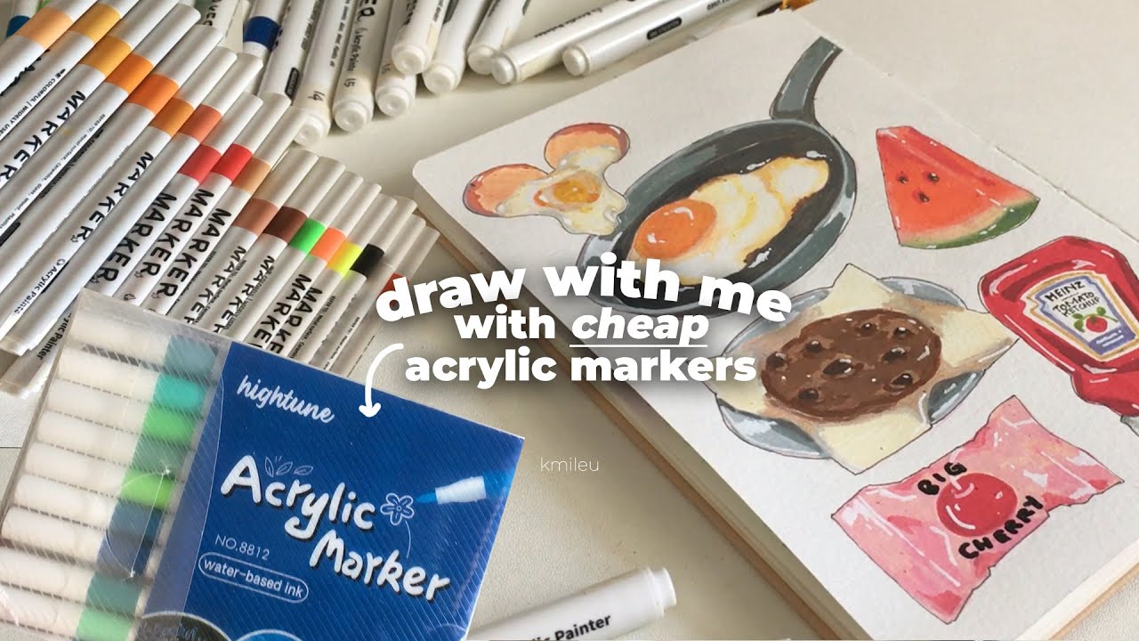 drawing food, trying out cheap acrylic markers | hightune★‿★ - YouTube