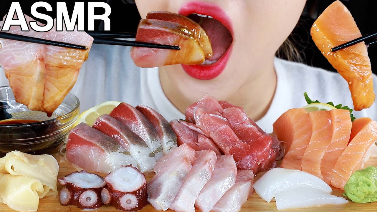 ASMR Fresh Sashimi Eating Sounds | 회 먹방 | Fatty & Tender | MINEE EATS ...