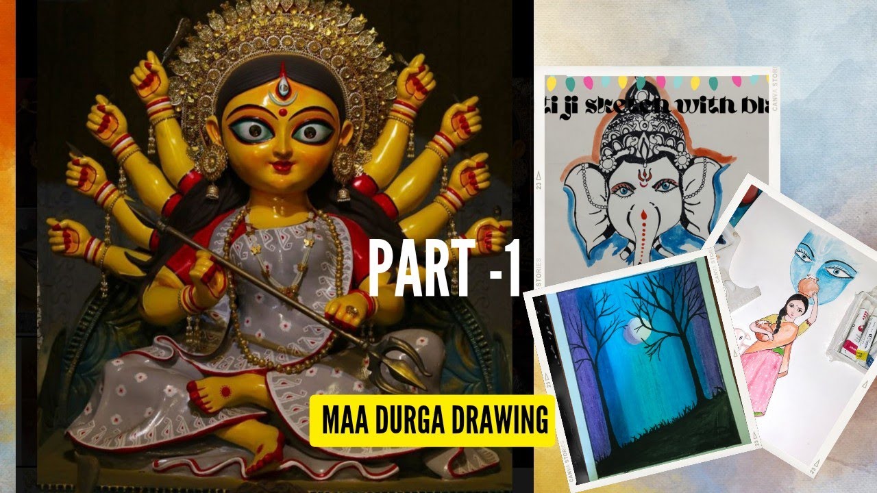 Ma Durga Drawing with water colour - part:1 || Easy Devi Durga painting ...