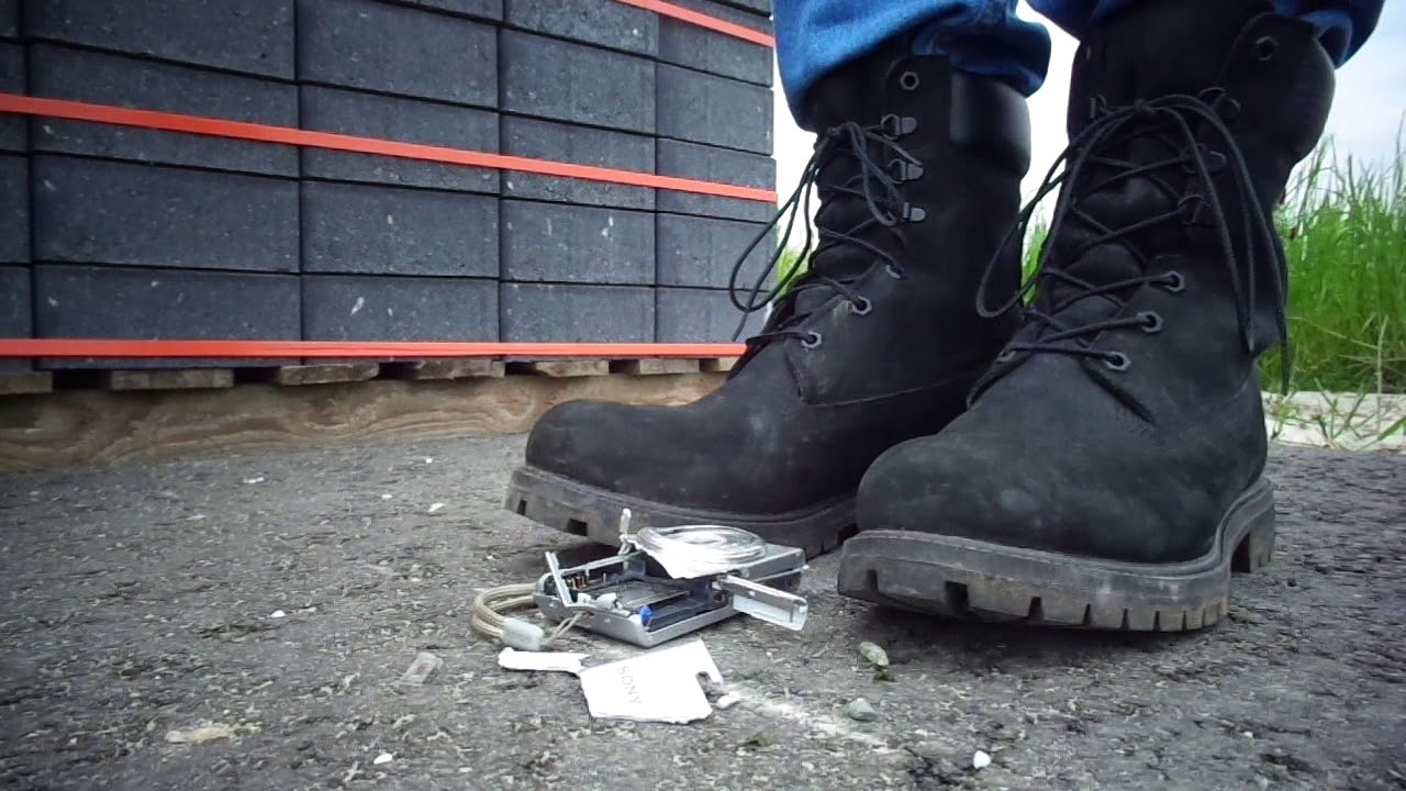 Timberland Boots stomp, trample and destroy my old broken camera - YouTube