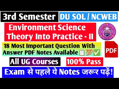 DU SOL 3rd Semester Environment Science Theory Into Practice - II ...