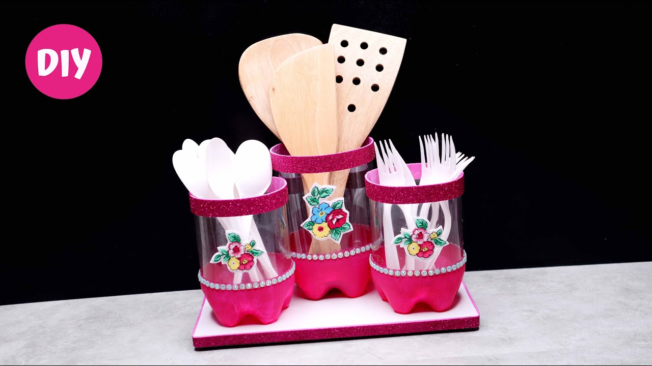 Tutorial Kerajinan Tangan Membuat Tempat Sendok dari Botol Bekas ! | Plastic Bottle Spoons ...