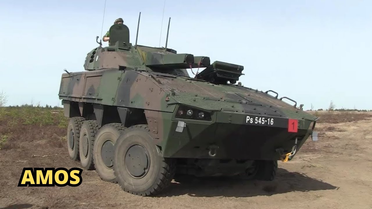 AMOS 120 mm self propelled mortar system - YouTube