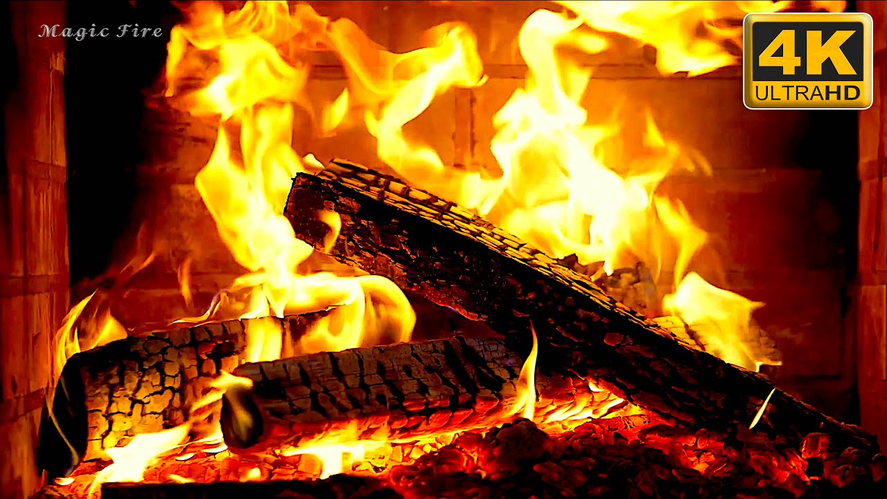 4K Fireplace Background 🔥 Fireplace with Burning Logs and Crackling ...