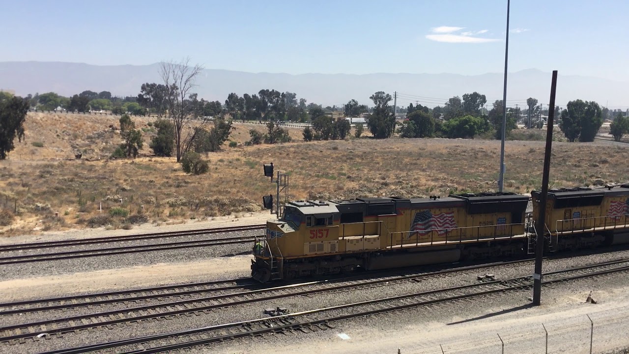 UP 5157 UP 5152 UP 8753 UP 2656 and NS 9484 at West Colton Switch Yard ...
