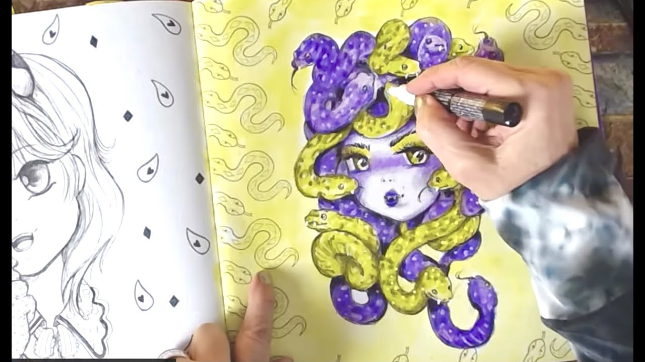 Coloring in Cute and Creepy and inktober - YouTube