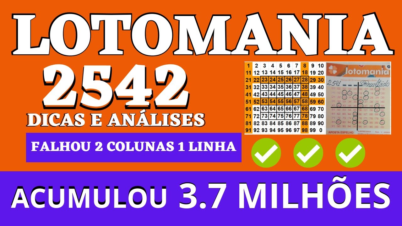 LOTOMANIA 2542 DICAS E ANÁLISES FALHOU 2 COLUNAS 1 LINHA ACUMULOU 3 7 ...