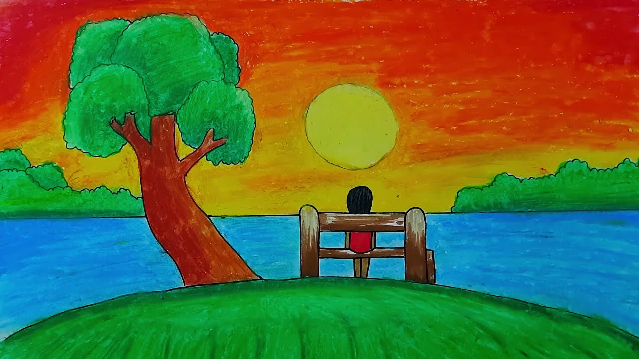 How To draw Alone girl Drawing / Step by STep Landscape Drawing - Oil ...