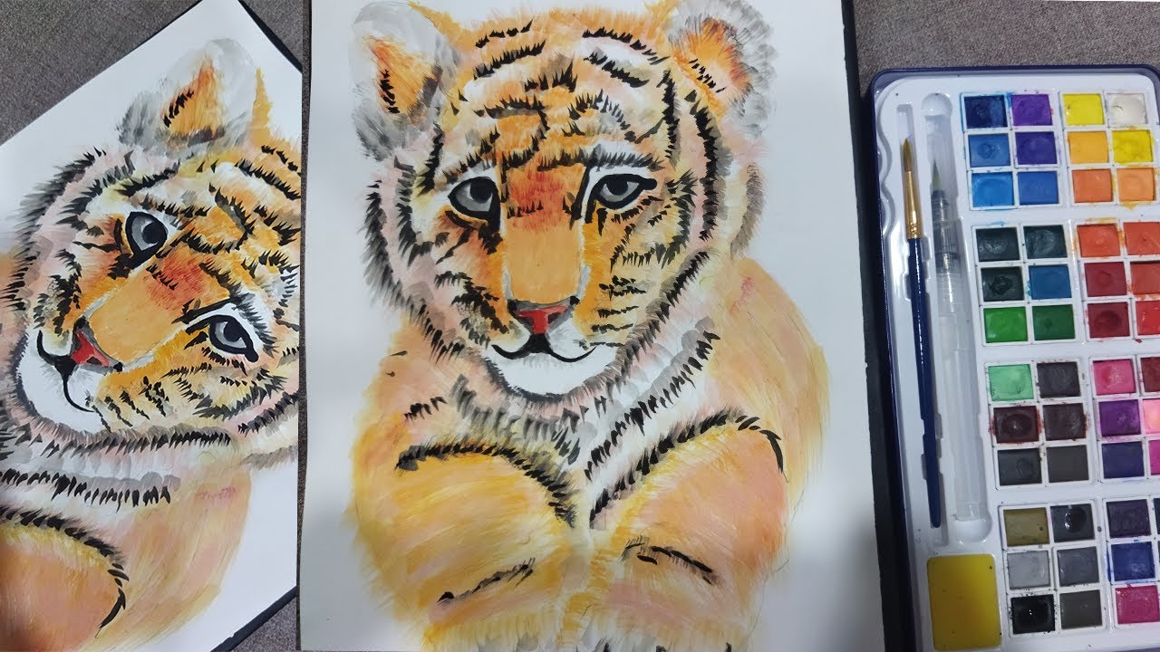 Baby Tiger Watercolor Painting | Mini Art - YouTube