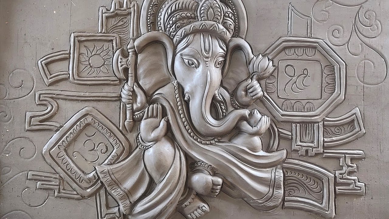 Ganesh making with Mud | wall elevation emboss mural art | fiberglass ...