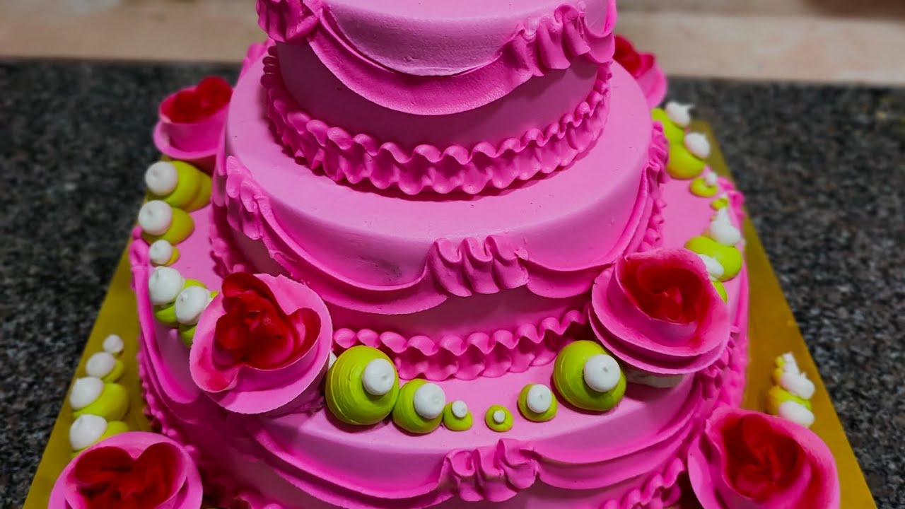 butter cream pink decorating step cake 5kg - YouTube