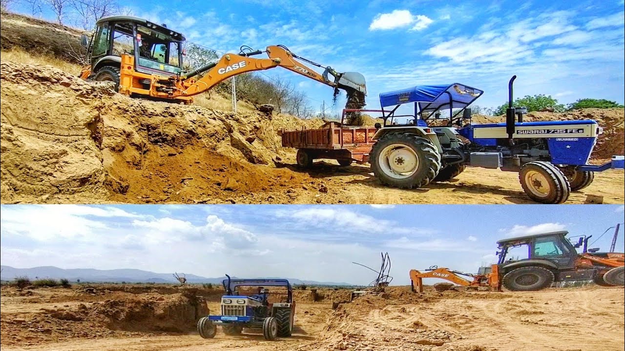 Case 770 Nxe backhoe loader working swaraj 735 tractor loding - YouTube