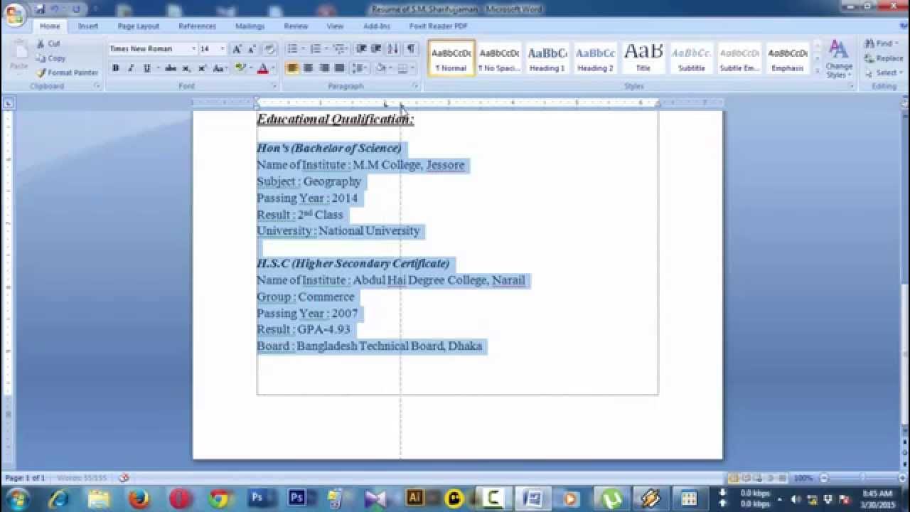 How to create a Resume/CV for Job Application in MS Word - YouTube