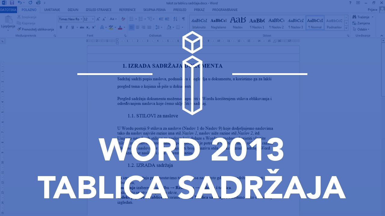 WORD 2013 - Tablica sadržaja - YouTube