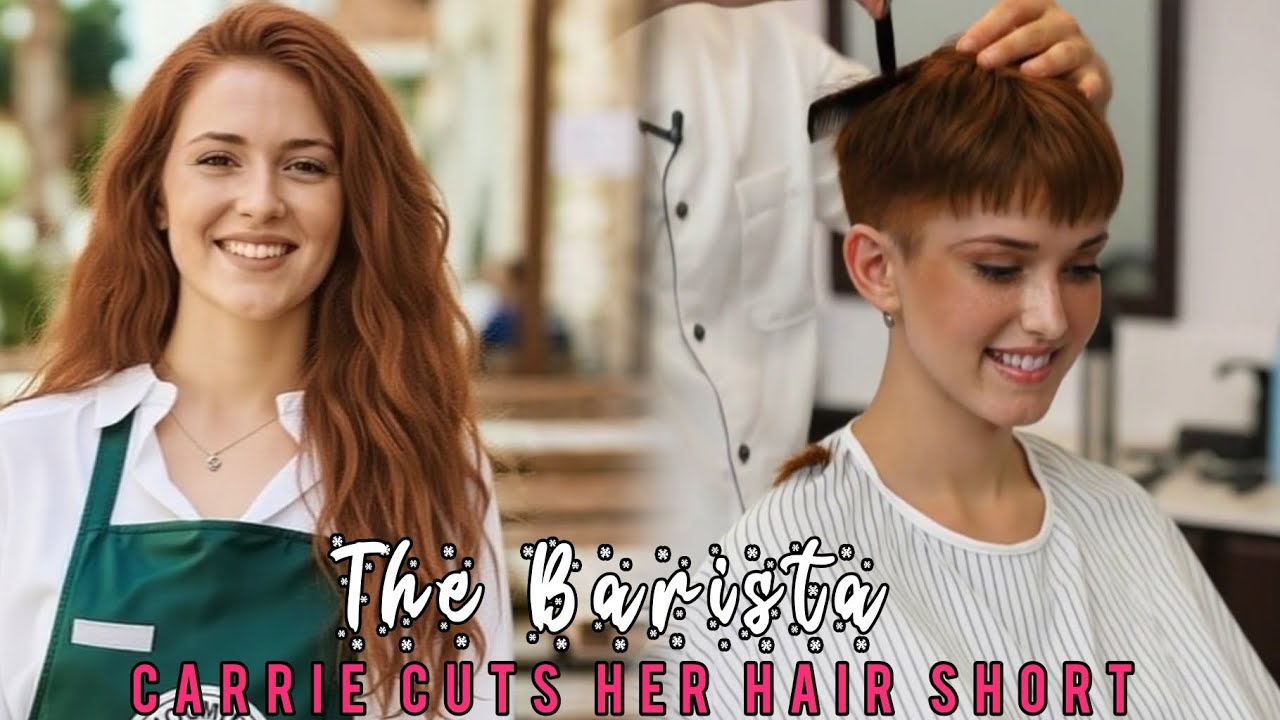 BARISTA Girl Cuts Her Long Hair Short. Woman gets a short Pixie Cut ...