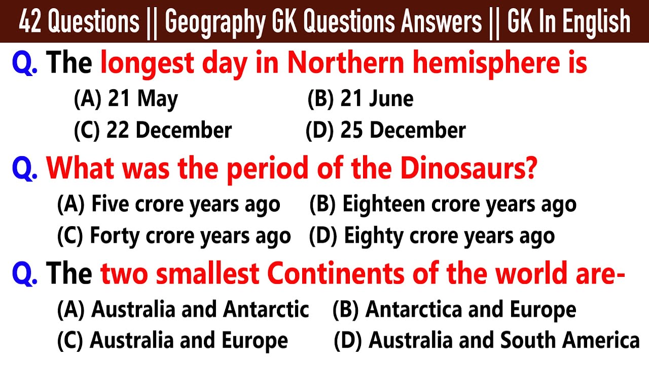 Most Important Geography GK Questions Answers || GK In English || GK ...