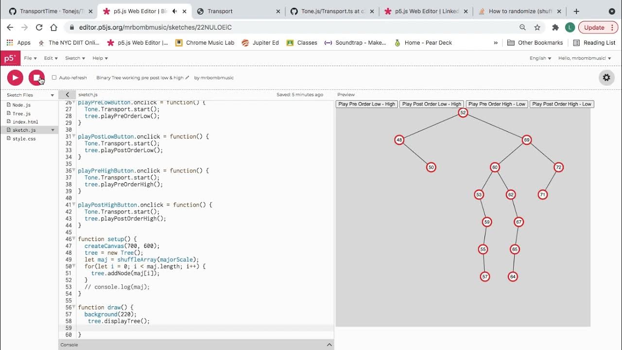 Binary Tree Melodies #2 w/ p5.js & Tone.js - YouTube