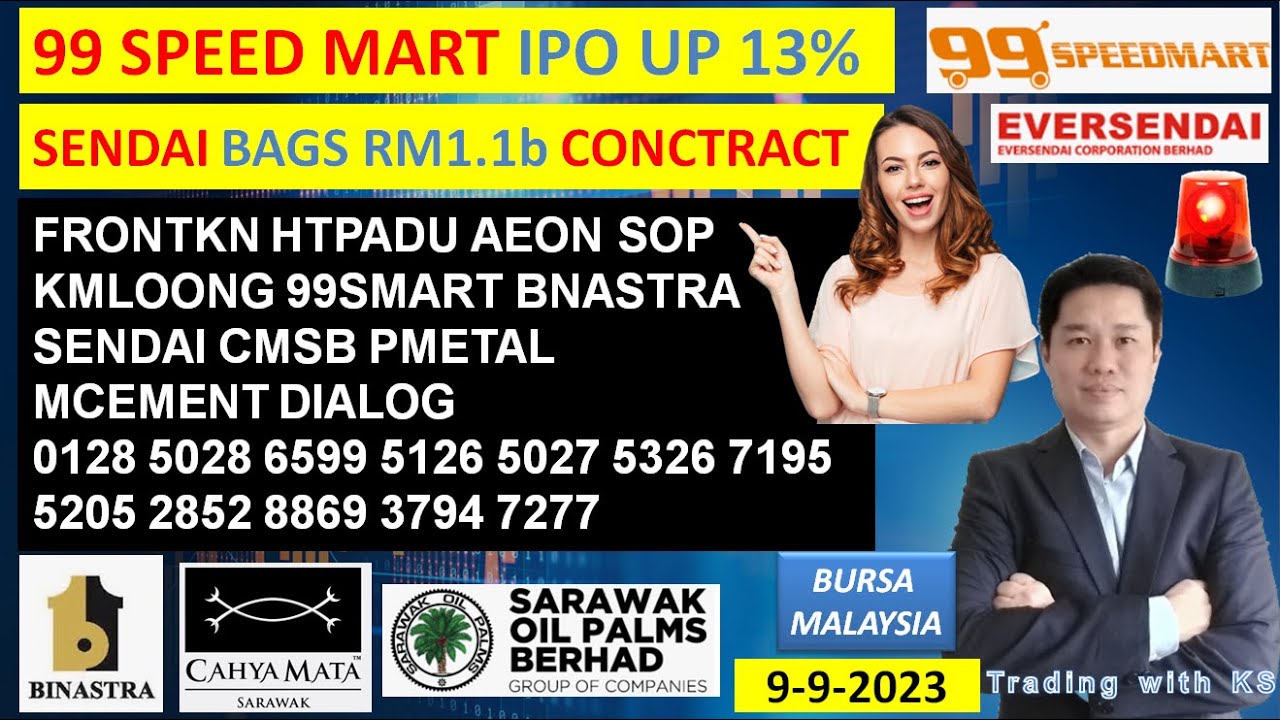 Daily KLSE BURSA UPDATE - 9-9-2024💥99 SPEED MART IPO UP 13%💥SENDAI BAGS ...