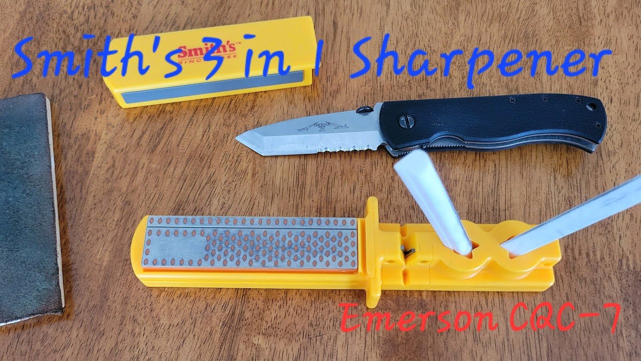 Smith's 3 in 1 Sharpener Sharpens the @EmersonKnivesinc CQC-7 - YouTube