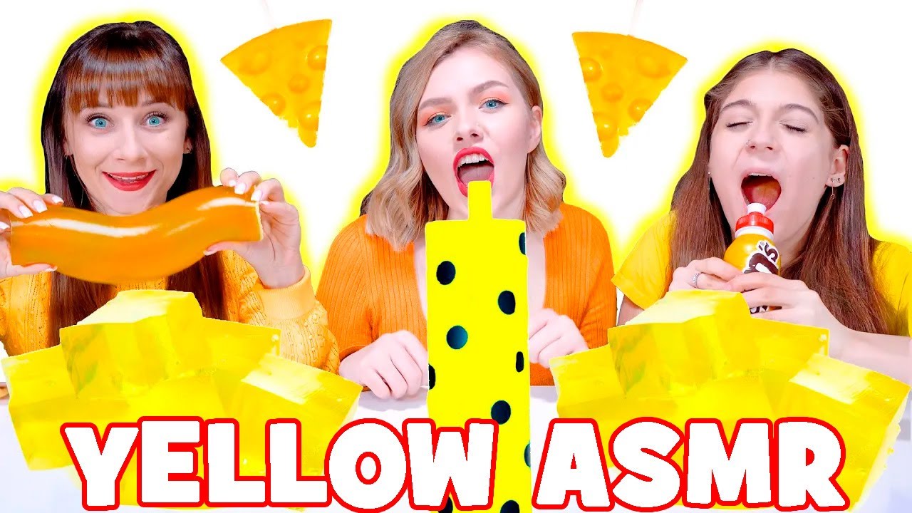 ASMR Eating Only One Color Food Yellow Jelly, Gummy Sour Mukbang - YouTube