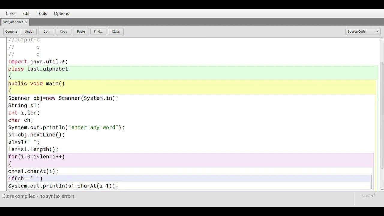 Blue Java : wap to accept a sentence and print last alphabet of each ...