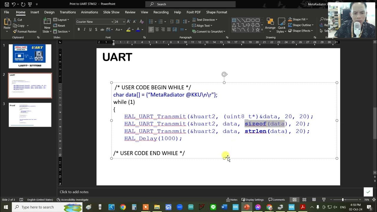แสดงข้อความบนหน้าจอผ่าน UART (printf)-STM32 [Displays text on the screen via UART (printf) of ...