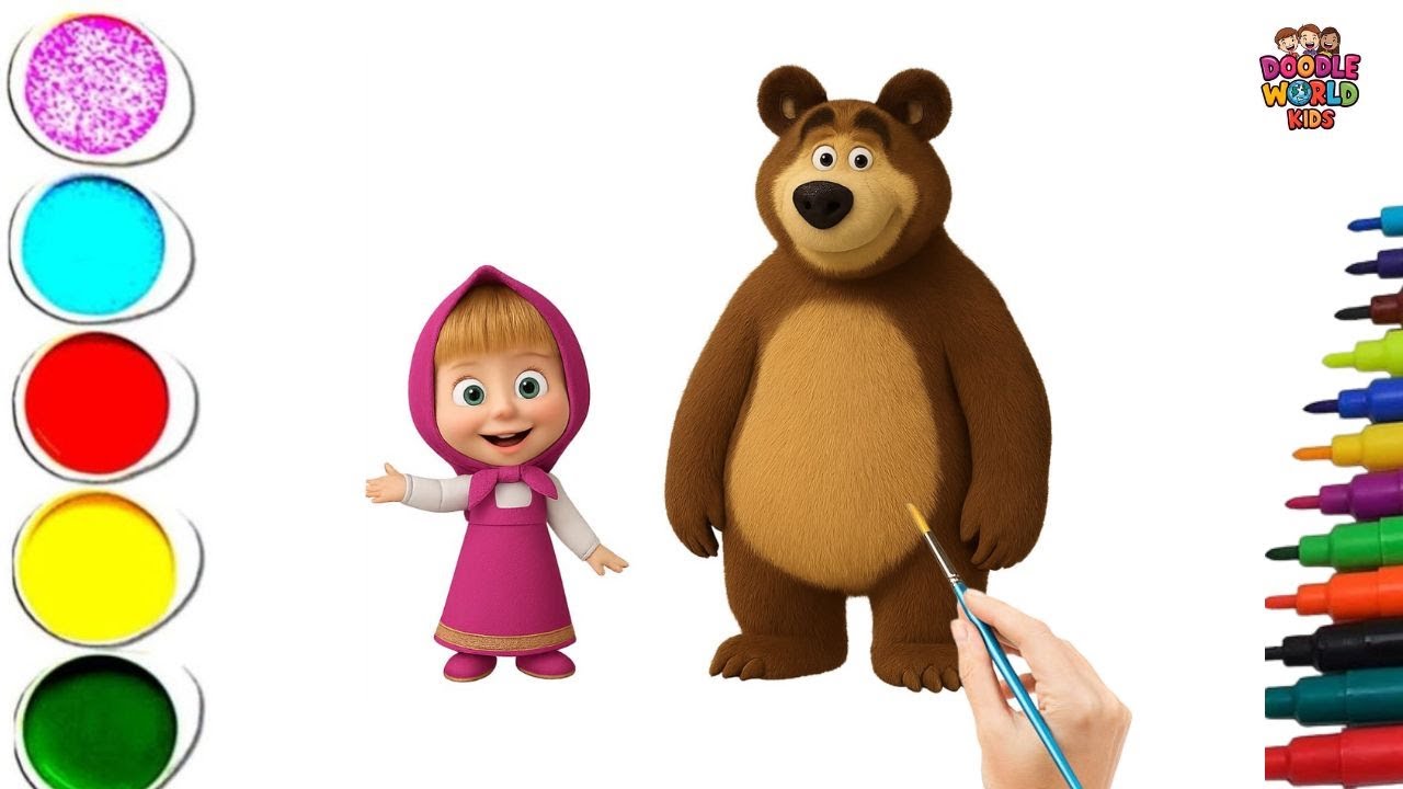 How to Draw Masha and the Bear 🧸👧 | Easy Cartoon Drawing for Kids - YouTube