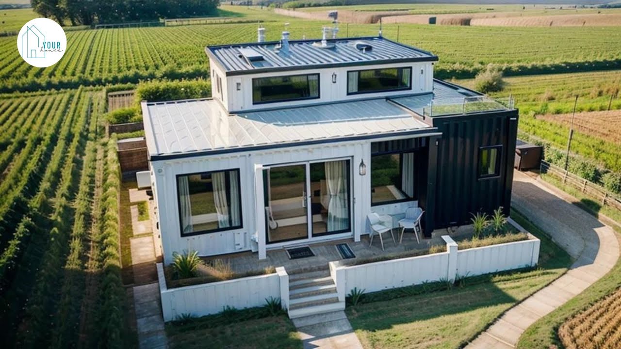 Top 50 modern white container houses in corn and wheat fields - YouTube