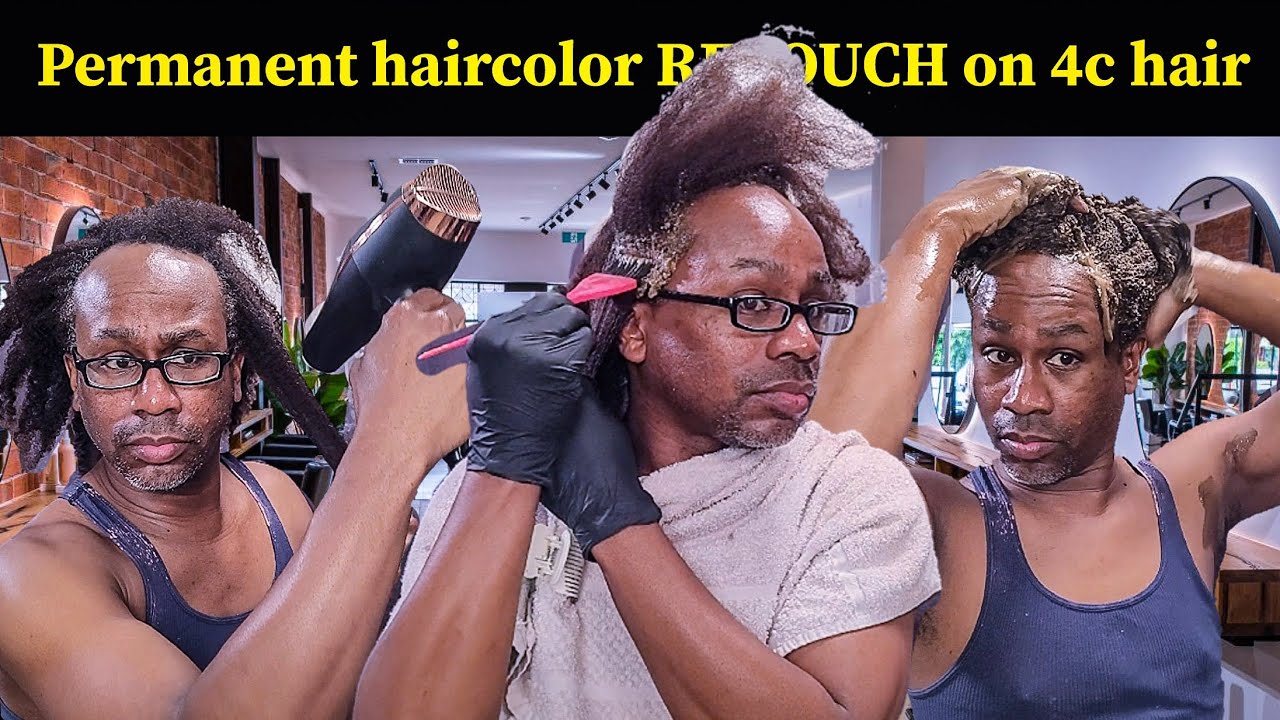 Permanent haircolor RETOUCH on 4c hair - YouTube