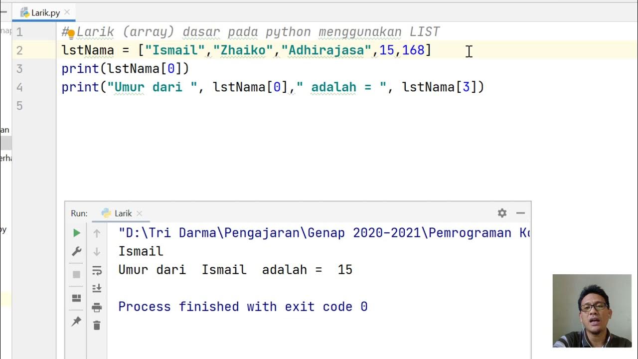 Python - PyCharm: Menggunakan Array dasar yang tersedia pada Python - YouTube